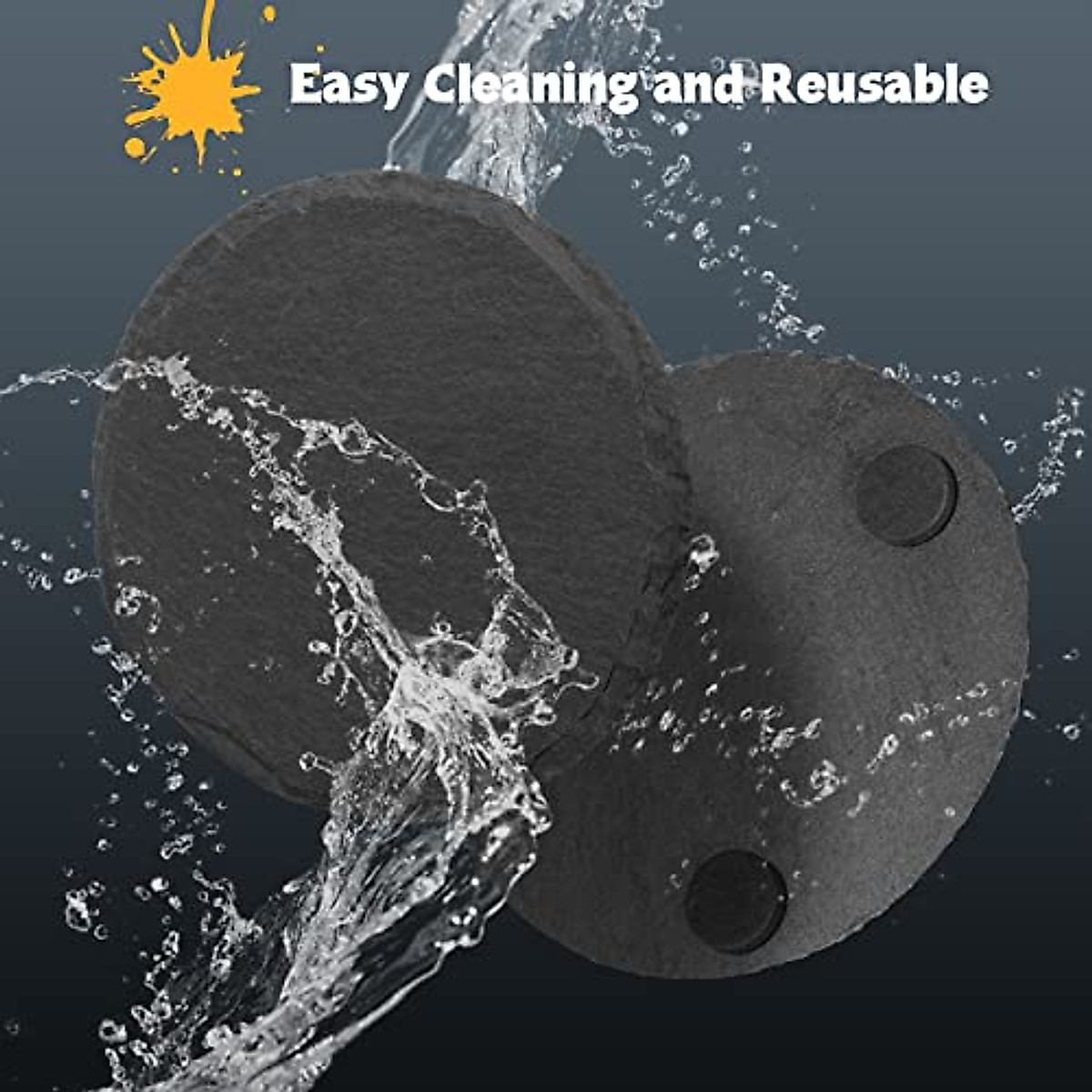 Black Slate Coasters for Drinks - Set of 6 - Anti-Scratch Drink Coasters with Holder - Natural Stone Coasters Bulk, Unique DIY Crafts - Cup Coaster Set for Home Decor, Bar, Coffee, Table