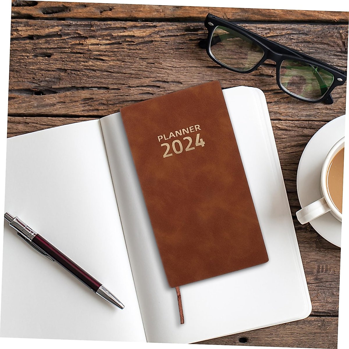 NUOBESTY 2024 Agenda Book Portable Notebook Paper Notepad Office Schedule Notepad Delicate Dividing Line Paper Brown Daily Planner Notebook for Planning Schedule Notebook Agenda Notebook