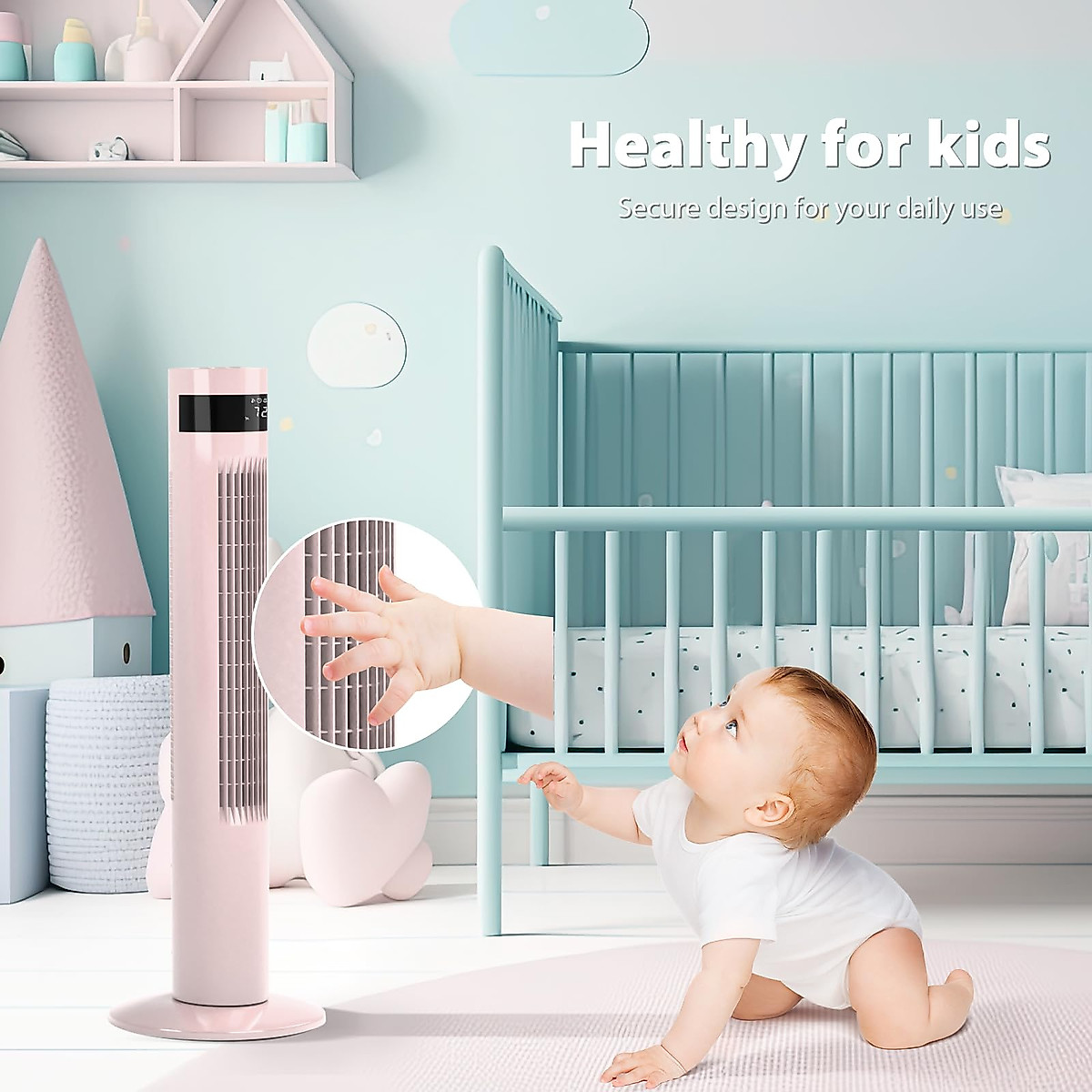 Antarctic Star Tower Fan Portable Electric Oscillating Fan Quiet Cooling Remote Control Standing Bladeless Floor Fans 3 Speeds Wind Modes Timer Bedroom Office(36 inch, Pink)