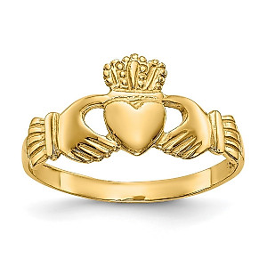 14k Yellow Gold Polished Ladies Irish Claddagh Celtic Trinity Knot Ring Size 7 Jewelry for Women