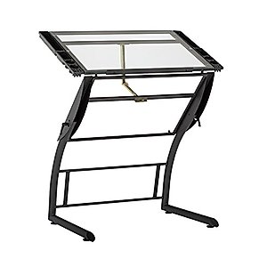 SD STUDIO DESIGNS Triflex Drawing Table, Sit to Stand Up Adjustable Office Home Computer Desk, 35.25" W X 23.5" D, Charcoal Black/Clear Glass