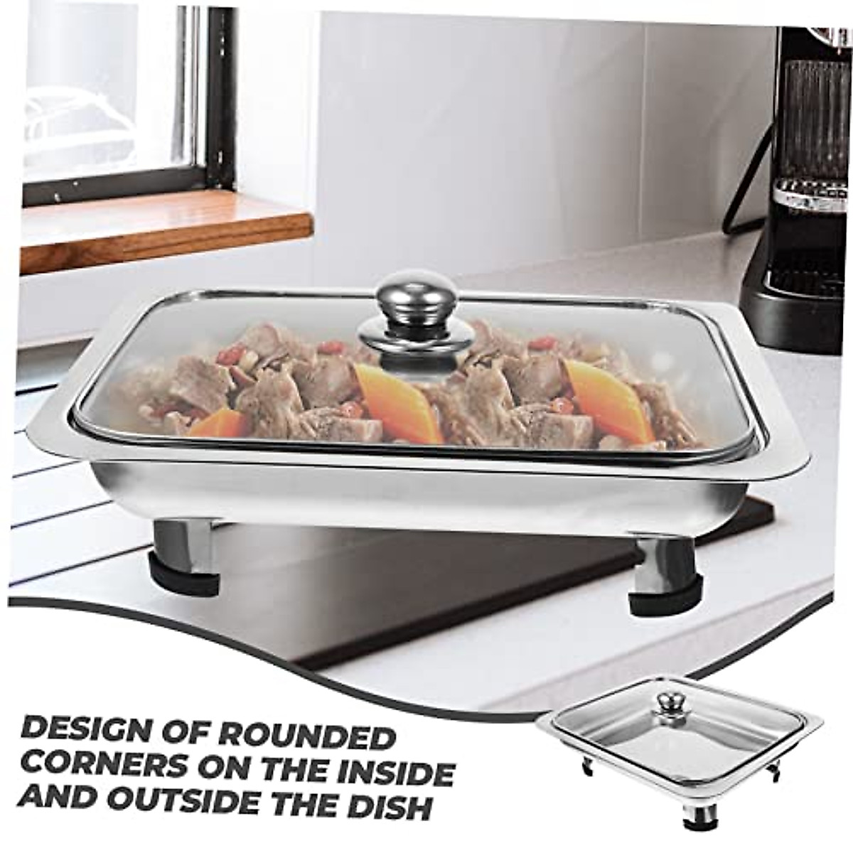 Cabilock 2pcs Steel Buffet Square Tray Salad Servers Square Dinner Plates Grill Serving Platters Chafing Buffet Set Chafing Pans Rectangular Buffet Serving Plate Serving Dish Buffet Pans