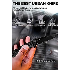 Tactical Knife for Men - 2.8 Inch Tanto Serrated Blade - Black Pocket Knife with Glass Breaker Seatbelt Cutter Pocket Clip - Cool Folding Knives for Camping Military Work - Birthday Mens Gifts 6620