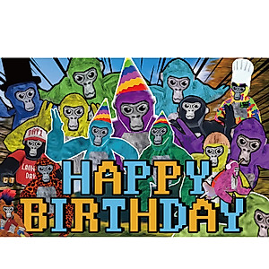 5x3FT Gorilla Game Happy Birthday Banner, Gorilla Game Birthday Decorations for Children Happy Birthday Banner Gorilla Game Party Supplies Photography Background Decorations