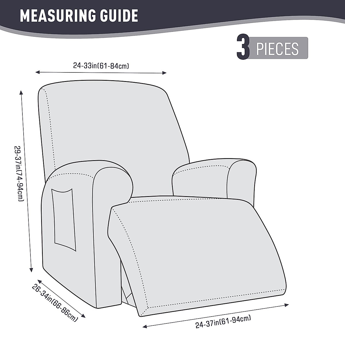 KinCam Recliner Covers, Stretch Reclining Chair Covers, Recliner Sofa Slipcovers Stripe Jacquard Recliner Couch Covers Furniture Protector Covers for Pet Kid (1 Seater, Dark Gray)