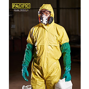 PACIFIC PPE 26" Rubber Gloves, Chemical Resistant Gloves PVC Reusable, Heavy Duty Waterproof Gloves with Cotton Liner, Anti-skid, Acid-alkali and Oil, Large