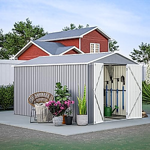 Ball & Cast 8x12 FT Storage Shed with Lockable Doors,All Weather Outdoor Metal Tool House W/Floor Frame and 2 Vents,for Backyard,Patio,Lawn,Garden,Grey