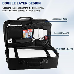 RHOTALL PS5 Travel Carrying Case Compatible with Playstation 5 Console, Portable Protective Hard Shell Bag with 4 Controller Rocker Caps for PS5 Console and Gaming Accessories