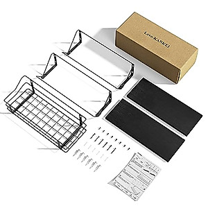 Love-KANKEI Floating Shelves Wall Mounted, Wood Wall Shelves with Storage Wire Basket, Bathroom Shelf Over Toilet eith Towel Bar,Hanging Shelves for Beadroom Living Room Kitchen, Set of 3, Black