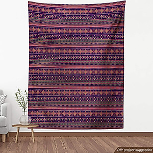 Lunarable Paisley Fabric by The Yard, Floral Pattern in Border Design of Flowers Geometrical Shapes and Lines Print, Decorative Fabric for Upholstery and Home Accents, 3 Yards, Indigo