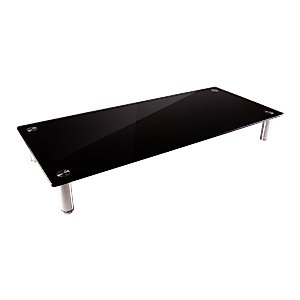 Monoprice Medium Multimedia Desktop Stand, Black Glass (27.6" x 12.2" x 3") - Stand & Riser, Laptop Stand, Desktop TV Stand, Dual Monitors w/ Height Adjustable Legs - Workstream Collection (116360), 25.6" x 11.0"
