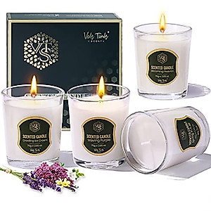 Veda Tinda Scent Candles for Home Scented, Lavender Vanilla Clove Jasmine Natural Beeswax Aromatherapy Glass Jar Candles for Relaxing, Candles Gifts Set for Women, 4-Pack Up 80 Hours Long Lasting