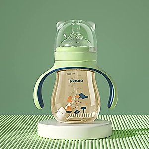 POTATO Baby Bottle with Medium Flow Nipple and Learner Sippy Cup Soft Spout, 240ML/8oz, Green