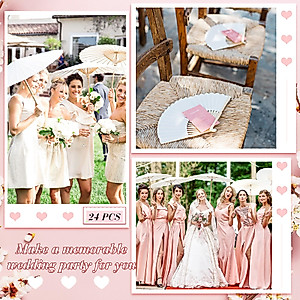 Paterr 24 Pcs 33'' Paper Umbrellas 8'' Paper Fans Decorative Chinese Japanese Parasol DIY Oiled Paper Painting Crafts for Wedding Bridal Party Favor Photography Prop, White