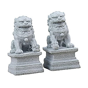 Chinese Style 2Pcs Lions Statues Garden Sculptures Landscape Sandstone Bonsai