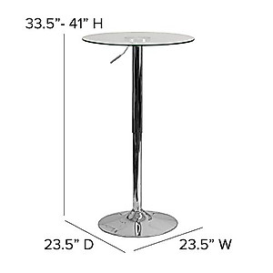 Flash Furniture Chad 23.5'' Round Adjustable Height Glass Table (Adjustable Range 33.5'' - 41''), Clear/Chrome