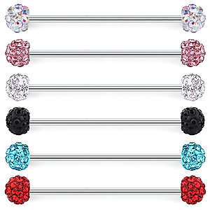 SCERRING 6PCS 16G Gems Industrial Barbell Cartilage Earring Body Piercing Jewelry 1 1/2"(38mm)