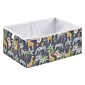 Emelivor Tropical Giraffe Zebra Cube Storage Bin Collapsible Storage Bins Waterproof Toy Basket for Cube Organizer Bins for Nursery Kids Closet Shelf Playroom Office Book - 11.02x11.02x11.02 IN