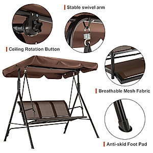 MCombo Outdoor Patio Canopy Swing Chair 3-Person, Steel Frame Textilence Seats Swing Glider, 4507 (Brown)