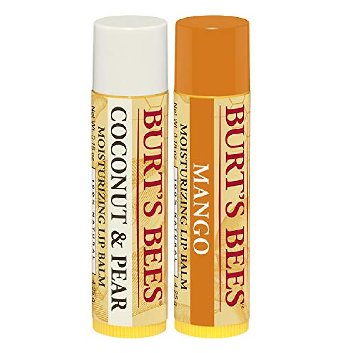 Burt's Bees 100% Natural Moisturizing Lip Balm, Coconut & Pear and Mango with Beeswax & Fruit Extracts - 2 Tubes, 2 Fl OZ