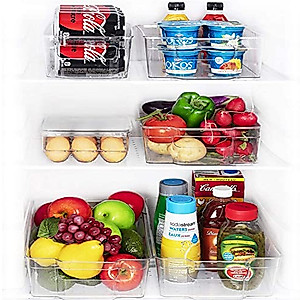 Jinamart Refrigerator Organizer Bins 6 Pcs Multiple Sizes Clear Plastic Storage Bins for Fridge, Freezer, and Pantry Organization, Includes 2 Wide, 2 Narrow, 1 Large Bin & 1 Egg Holder(12 Egg)