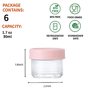 Small Glass Jars with Lids [6 Pack], Salad Dressing Container To Go, Condiment Containers & Dipping Sauce Cups, Glass Meal Prep Containers for Lunch Box (1.7oz)