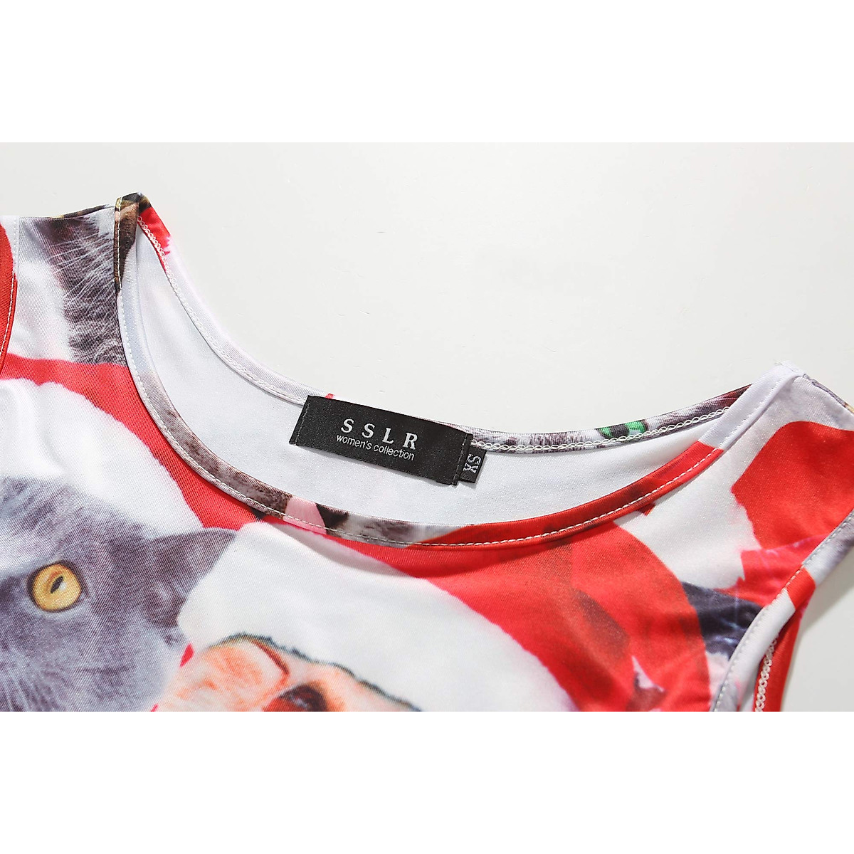 SSLR Womens Party Dress Printed A-Line Crewneck Sleeveless Ugly Christmas Dresses for Women (Large, White Red)