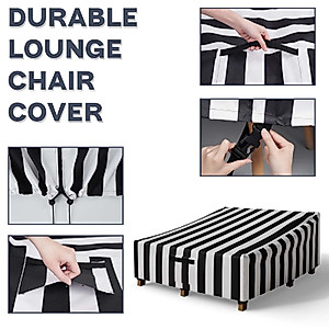Hptmus Outdoor Double Wide Chaise Lounge Covers - Patio Chaise Lounge Covers Heavy Duty Waterproof Outdoor Patio Furniture Covers Lounge Chair Covers, 82"L x 57"W x 32"H(Black&White Stripe)