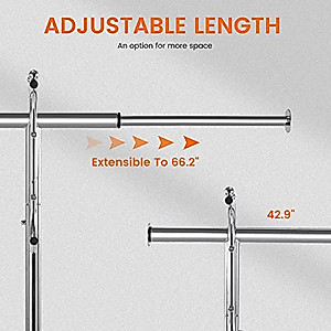 HOUSE AGAIN Adjustable 2-in-1 Heavy Duty Garment Rack & Coat Rack, 66" L, Rolling Clothes Rack with Lockable Wheels, Clothing Rack for Hanging Clothes, Commercial Grade, Freestanding, Chrome(Sliver)…