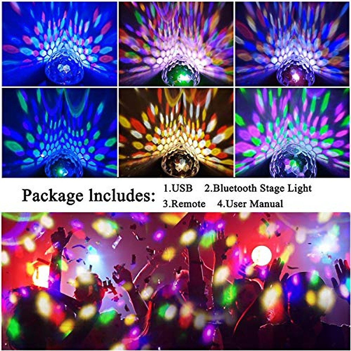 Disco Ball Lights, 9 Colors LED Party Lights DJ Sound Activated Rotating Lights with Remote Control for Home KTV Wedding Dance Show