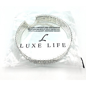 Rhinestone Choker 5 Row Silver by LuxeLife – Women’s Crystal Look Necklace with 5 Inch Extender Chain – Classic Fashion Jewelry Accessories – Matches Earrings and Bracelets Flawlessly