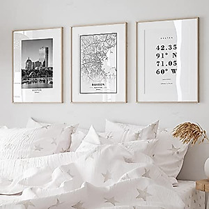 Dear Mapper Boston United States View Abstract Road Modern Map Art Minimalist Painting Black and White Canvas Line Art Print Poster Art Print Poster Home Decor (Set of 3 Unframed) (12x16inch)