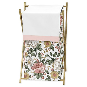 Sweet Jojo Designs Vintage Floral Boho Baby Kid Clothes Laundry Hamper - Blush Pink, Yellow, Green and White Shabby Chic Rose Flower Farmhouse