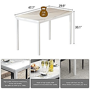 DKLGG 5 Piece Dining Table Set, Dining Table Set for 4, Kitchen Table and Chairs for 4 Breakfast Table Set for 4 Faux Marble Dining Room Table Set with PU Leather Upholstered Chairs for Small Spaces