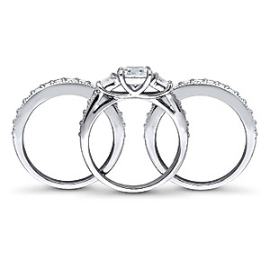 BERRICLE Sterling Silver 3-Stone Wedding Engagement Rings Cushion Cut Cubic Zirconia CZ Ring Set for Women, Rhodium Plated Size 8.5