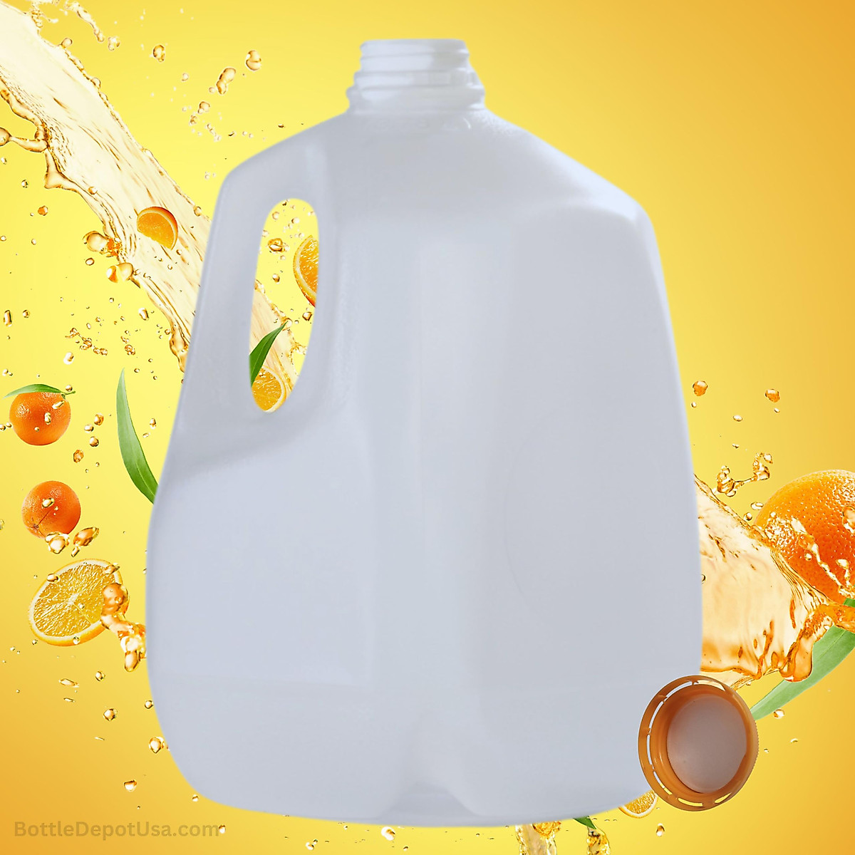 (8 PACK) 128 Oz Empty Plastic Gallon Juice Bottles with Tamper Evident ORANGE Caps - Smoothie Bottles - Ideal for Juices, Milk, Smoothies, Picnic's and Even Meal Prep - Made in USA