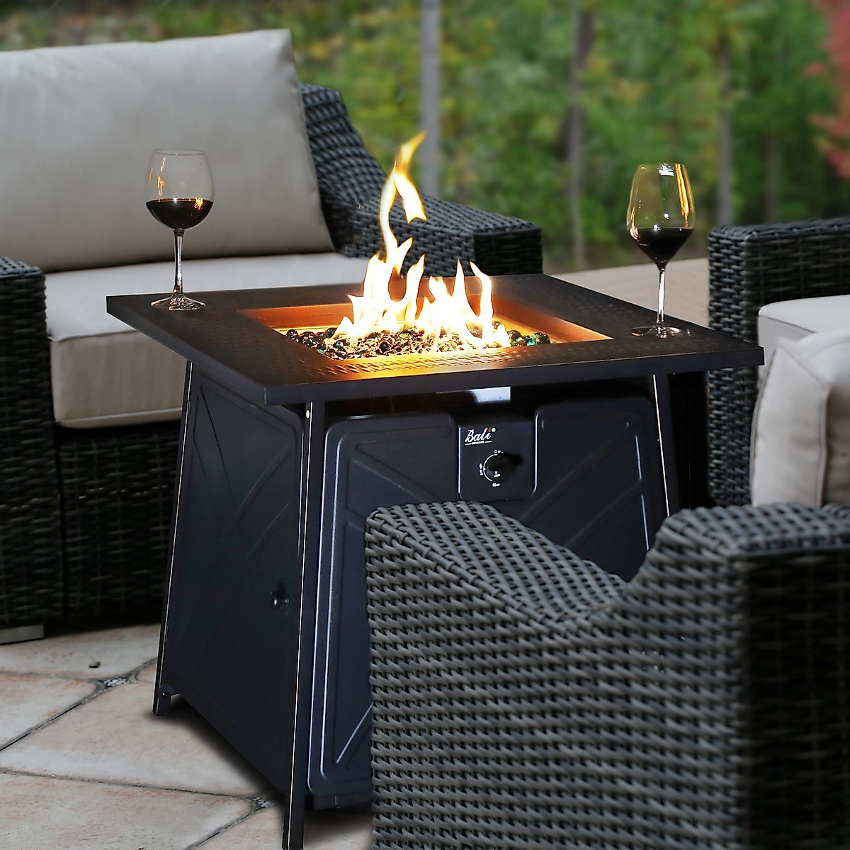 BALI OUTDOORS Gas Firepit Gas Fireplace, 50,000BTU Propane Fire Pit Table 28" Square Gas Fire Pits for Outside Propane, Black