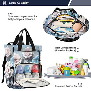 xigua Blue and White Roses Diaper Bag Backpack Multi Function Baby Changing Bags Waterproof Large Capacity Travel Back Pack for Mom Dad