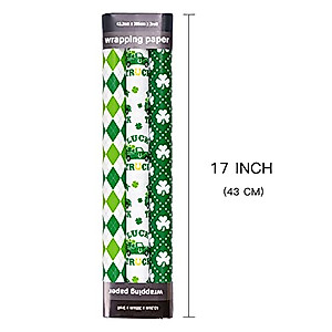 LeZakaa St. Patrick's Wrapping Paper Roll - Mini Roll - Green Clover/Green Truck/Diamond Check for Gift Wrap, Craft - 17 x 120 inches - 3 Rolls (42.5 sq.ft.ttl.)