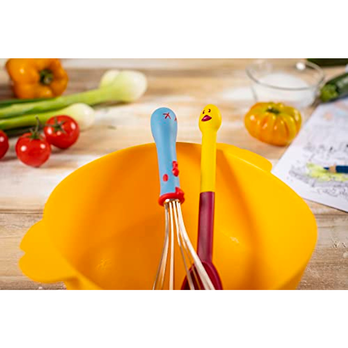 Kuhn Rikon Kinderkitchen Kids Mixing Set | Pig Mixing Bowl, Rooster Whisk & Goose Stirring Spoon | Child-Friendly Kitchen Tools for Real Cooking