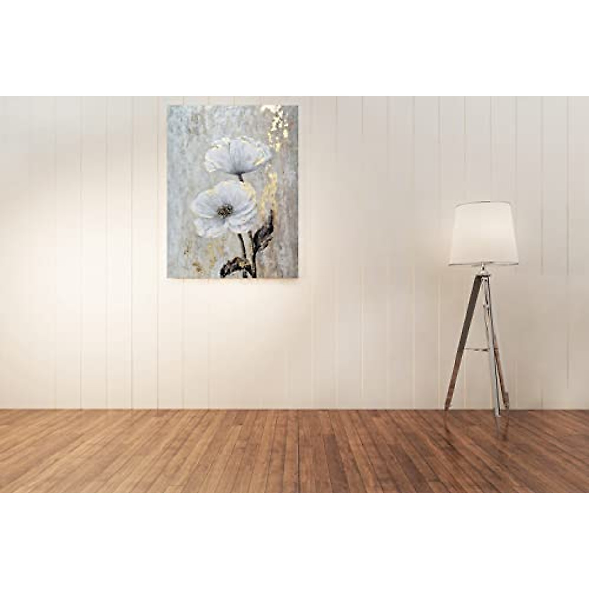 MYBEAUTYWALLA Vertical Flower Oil Painting - Hand Painted Abstract Floral Artwork with Gold Foil - Modern Still Life Pictures for Living Room Hallway Farmhouse Decor