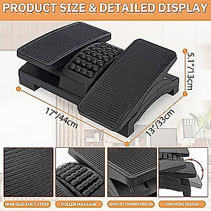 Footrest Under Desk Adjustable Pressure Relief Footrests with Massage Roller Ergonomic Foot Rest for Home, Office Use