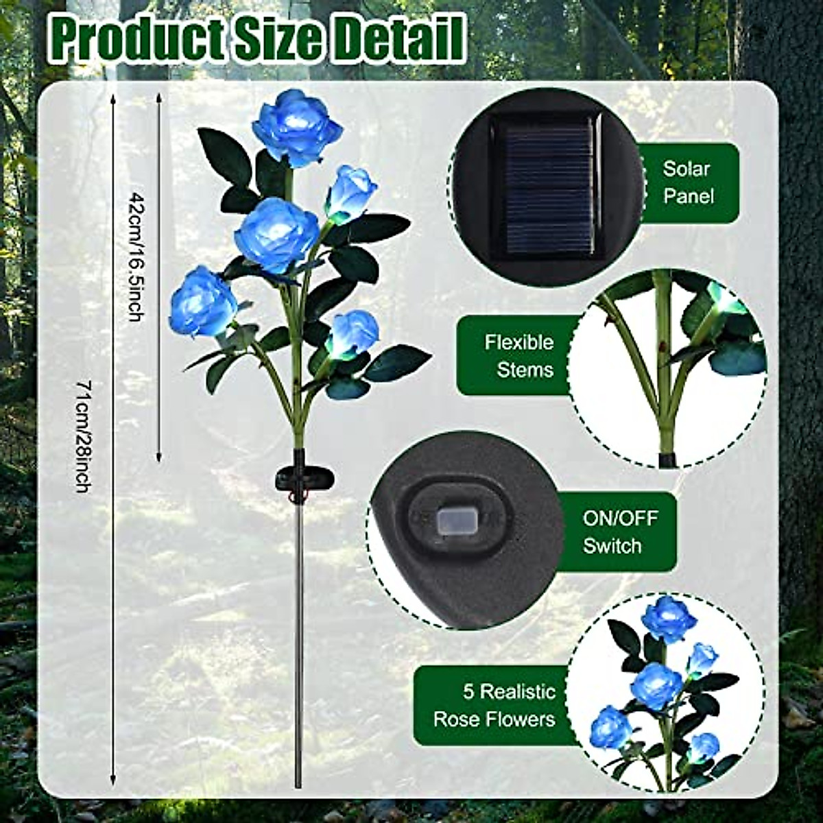 BBTO 12 Pack Solar Rose Lights Solar Outdoor Garden Flower Lights Flowers Roses Lights with 60 Rose Flowers Waterproof Lights for Valentine's Day Weeding Pathway Walkway Patio Yard Decoration