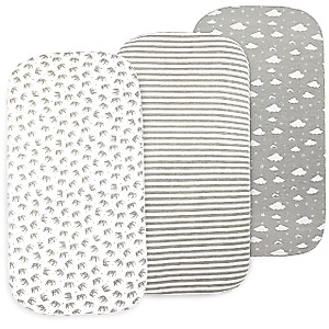 Baby Bassinet Sheet Set for Boy and Girl, 3 Pack, Universal Fitted for Oval, Hourglass & Rectangle Bassinet Mattress, Fitted Sheets Size 32 x 16 x 4 Inches, Grey