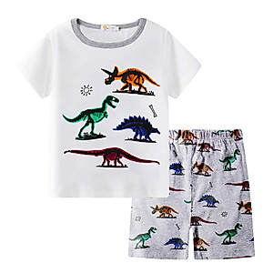 Little Hand Kids Dinosaurs Pajama 100% Cotton Short Pajamas for Boys Sleepwear Pjs Sets Toddler Summer Clothes Size 5T