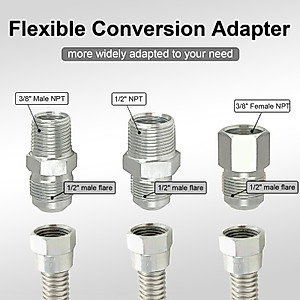 TT FLEX One Stop Gas Appliance Hook Up Kit, 22" Stainless Steel Flexible Gas Connector with 1/2" Brass Gas Shut off Valve and Fittings for Gas Log, Stove, Garage Heater, Dryer, Fireplace, 6-Piece