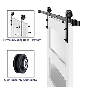 COSHOMER Double 24 x 84in 3-Panel Sliding Barn Door with Frosted Glass and 8FT Hardware Kit - Waterproof, Easy Assembly, Pre-Drilled Holes - Suitable for Openings up to 46in x 82in, White