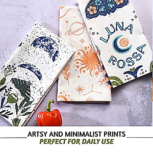 Folkulture Kitchen Towels with Hanging Loop, Set of 3-100% Cotton Kitchen Towels and Dishcloths Sets, Farmhouse Dish Towels or Tea Towels, 20 x 26 inches (Luna Rosa)