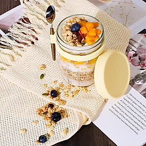 HOXHA Overnight Oats Containers With Lids And Spoon Glass Mason Jars Reusable With 12 Oz Measurement Marks For Cereal Yogurt And Parfait