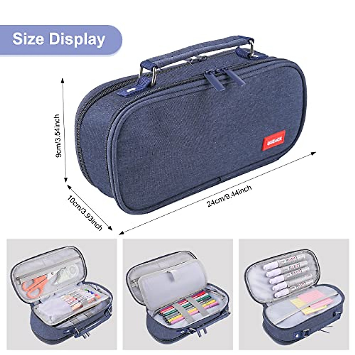 Large Capacity Pencil Case, 3 Compartment Pencil Bag Stationery Pouch, Handheld Cosmetic Bag, Storage Pouch for School Office Trip Teens Adults Girl Boy Men Women Gift
